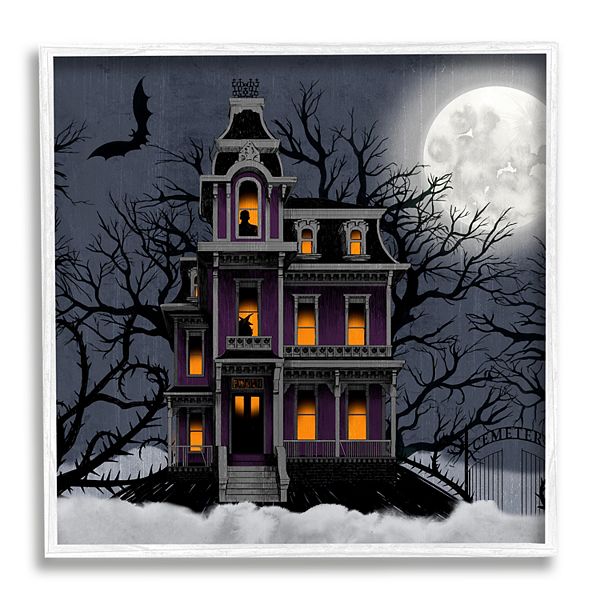 Stupell Home Decor Creepy Haunted House White Framed Wall Art