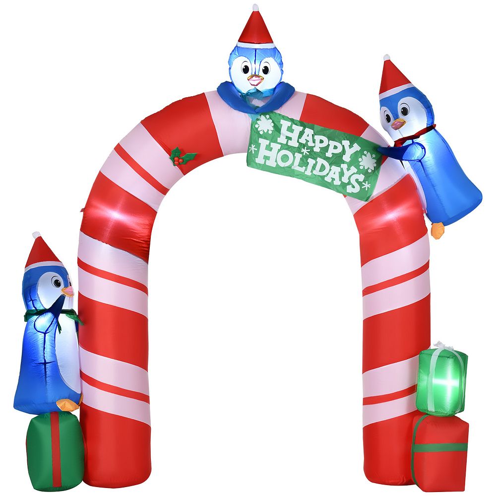8ft Christmas Inflatable Candy Cane Archway W/ Three Penguins And Gift ...