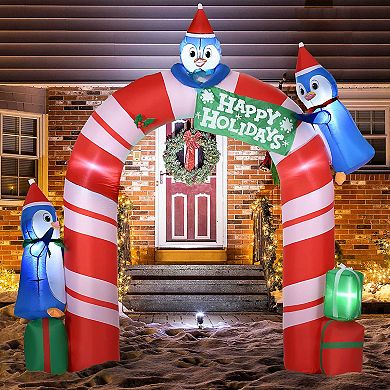 8ft Christmas Inflatable Candy Cane Archway W/ Three Penguins And Gift ...