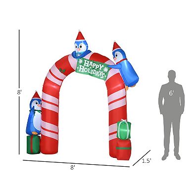 8ft Christmas Inflatable Candy Cane Archway W/ Three Penguins And Gift ...