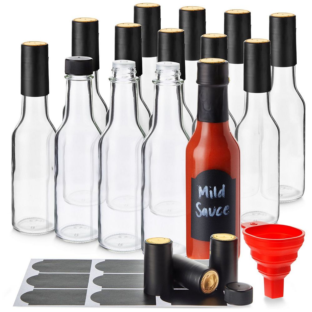14-pack 5oz Hot Sauce Bottles W/ Caps ,dripper Inserts, Funnel, Shrink ...