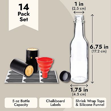 14-pack 5oz Hot Sauce Bottles W/ Caps ,dripper Inserts, Funnel, Shrink ...