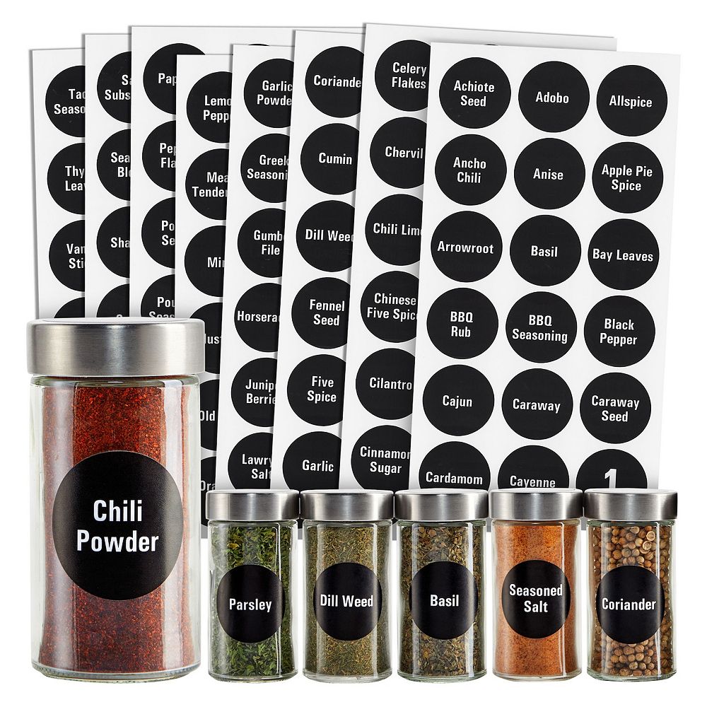 144 Round 1.5" Spice Jar Labels Preprinted, Chalkboard Seasoning Spice Labels