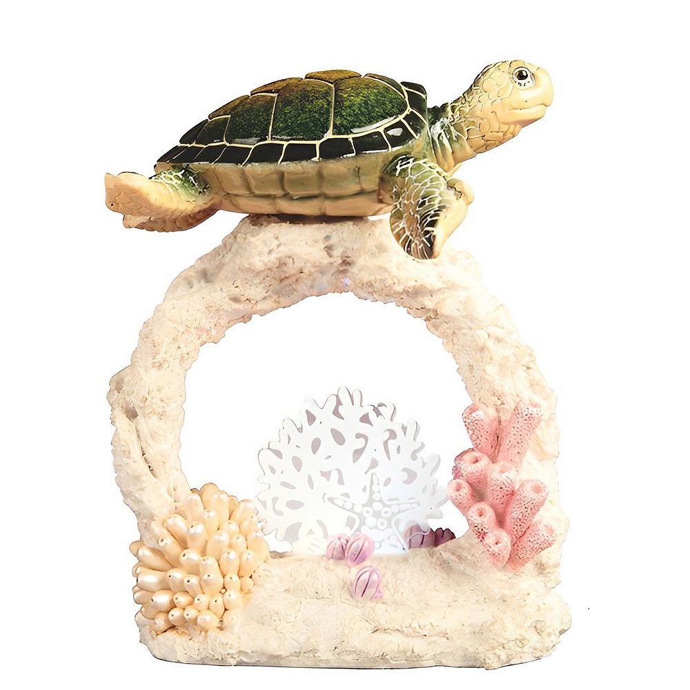 FC Design 9.25"H LED Green Sea Turtle with Conch Statue Fantasy ...