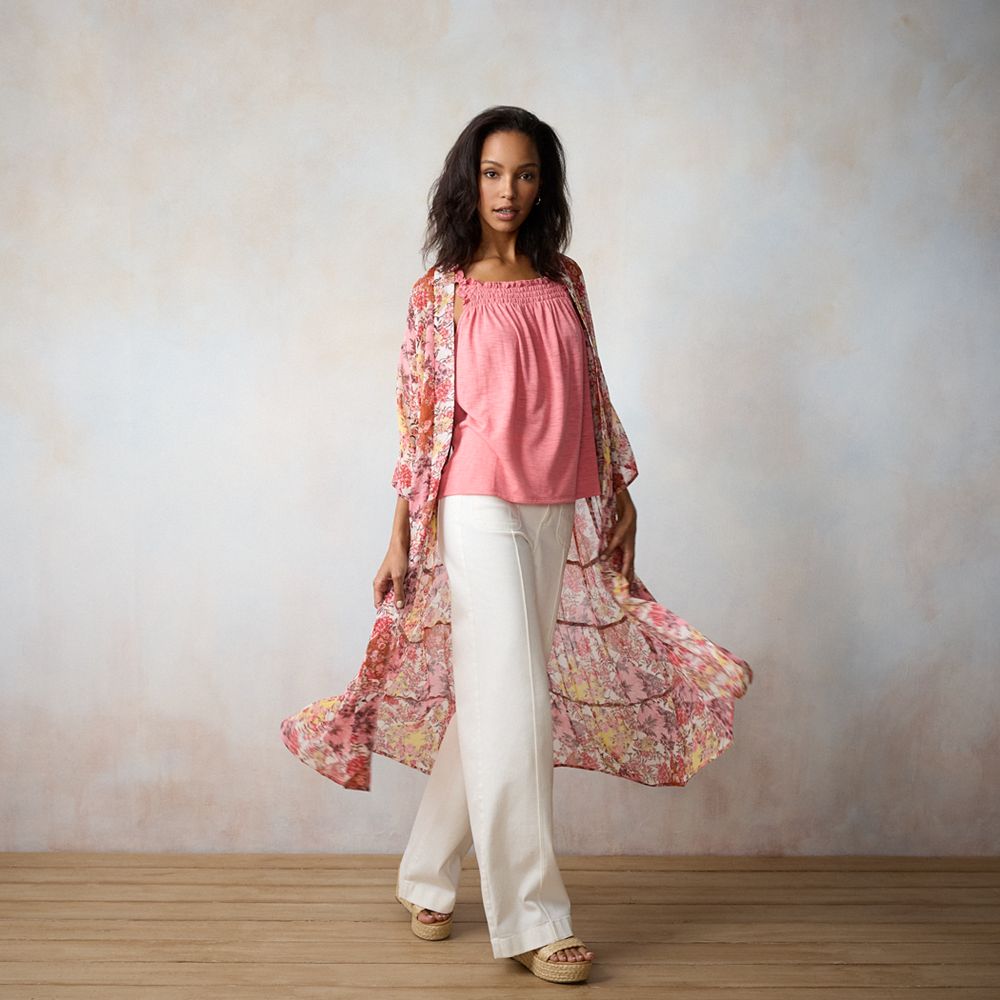 Women's LC Lauren Conrad Tiered Mixed Print Duster