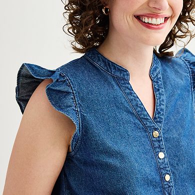 Women's DRAPER JAMES RSVP™ Ruffle Sleeve Denim Top