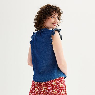 Women's DRAPER JAMES RSVP™ Ruffle Sleeve Denim Top