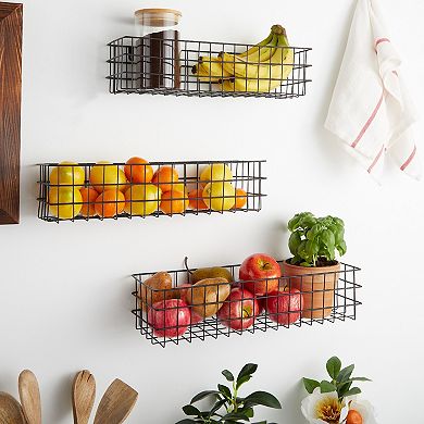Black Wall Mounted Wire Baskets, Hanging Organizers for Kitchen Storage ...