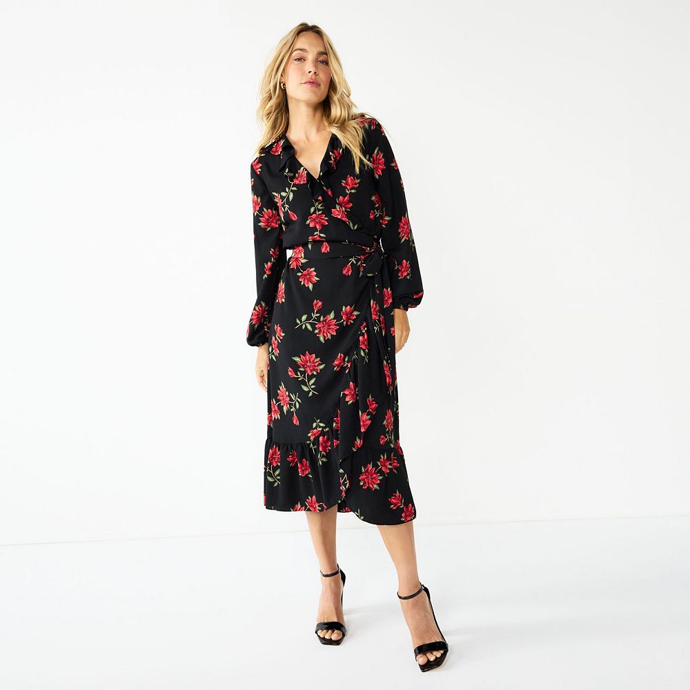 Women's DRAPER JAMES RSVP™ Long Sleeve Ruffle Midi Dress
