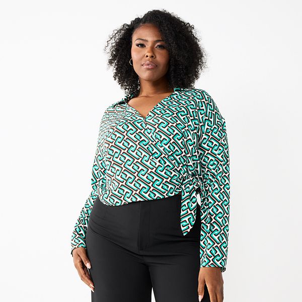 Plus Size INTEMPO Long Sleeve Twist Front Shirt