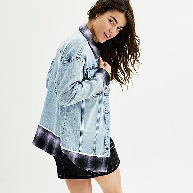 Juniors' SO® Contrast Flannel Plaid Denim Jacket