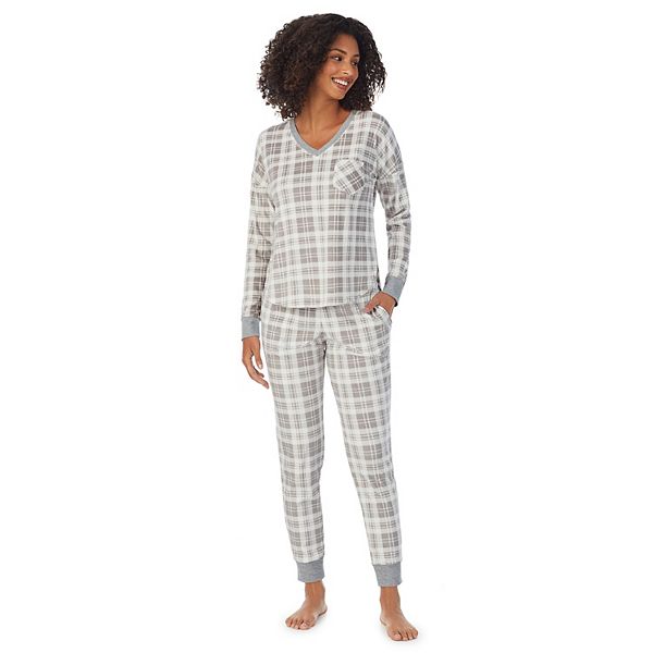 Womens Cuddl Duds® Velour Fleece V Neck Pajama Top And Banded Bottom