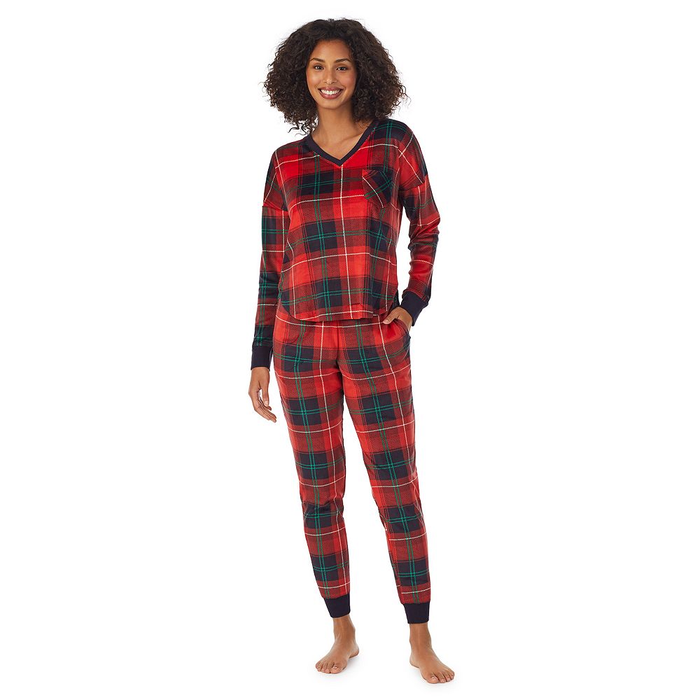 Womens Cuddl Duds® Velour Fleece V Neck Pajama Top And Banded Bottom