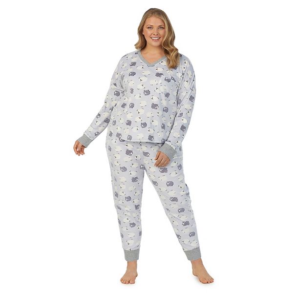 Plus Size Cuddl Duds® Velour Fleece V Neck Pajama Top And Banded Bottom