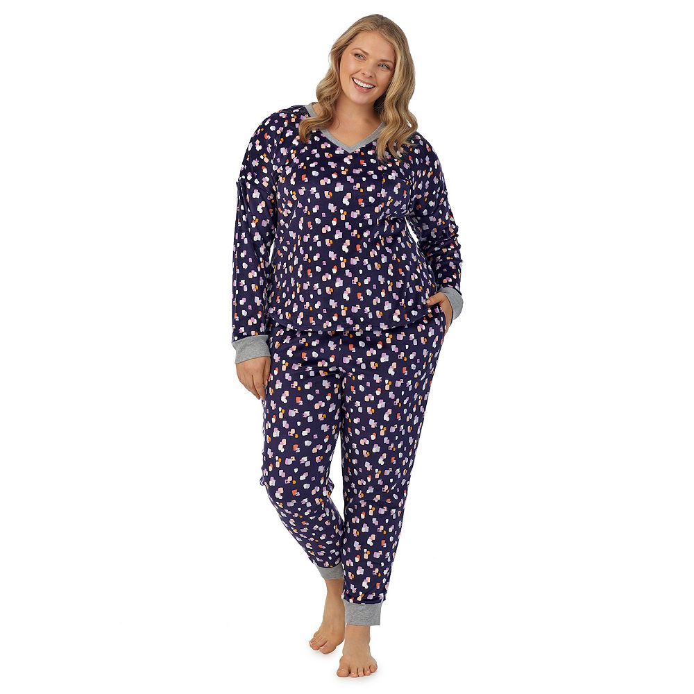 Plus Size Cuddl Duds® Velour Fleece V-Neck Pajama Top & Banded Bottom ...