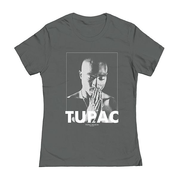 Juniors' Tupac Praying Hands Graphic Tee
