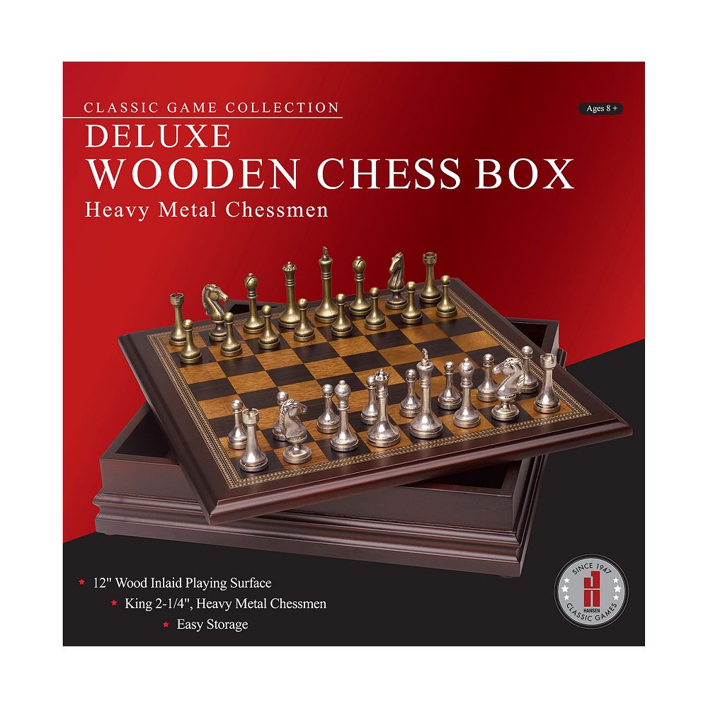 John N. Hansen Co. Classic Game Collection Deluxe Wooden Chess Box with ...