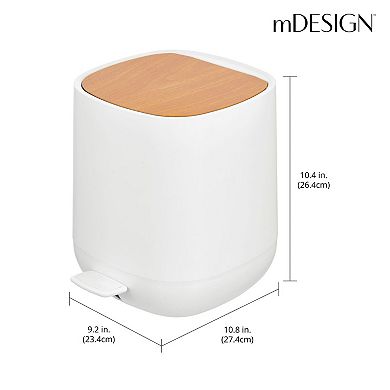 mDesign Modern 1.3 Gallon Plastic Step Trash Can, with Liner, White/Bamboo