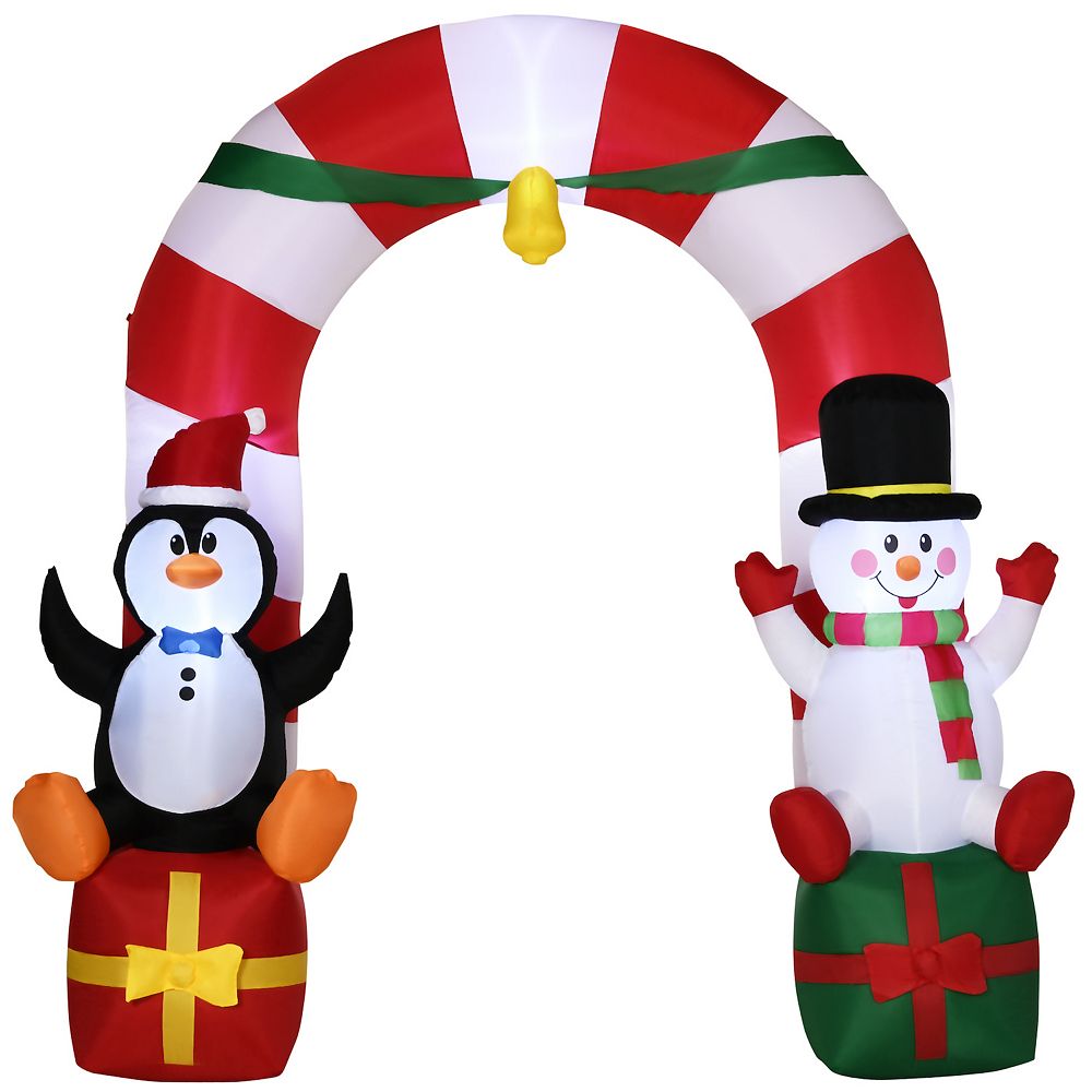 9ft Christmas Inflatable Candy Cane Archway W/ Penguin Snowman Sit On ...