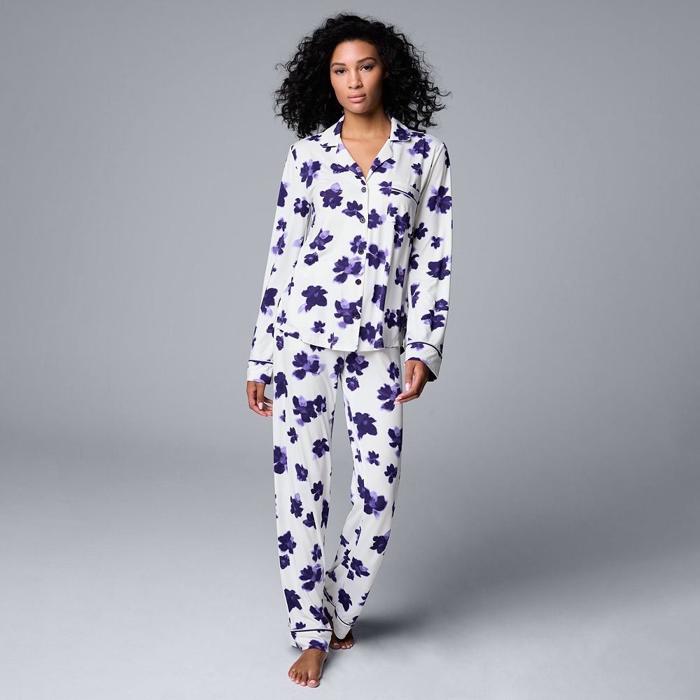 Women's Simply Vera Vera Wang Long Sleeve Pajama Top & Bottoms Sleep Set