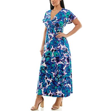 Women's Nina Leonard Flutter Sleeve Maxi Dress