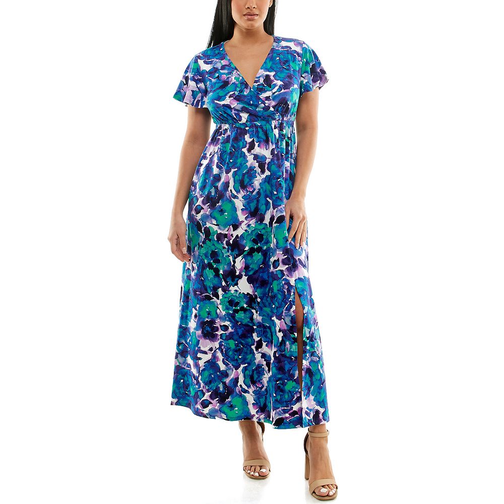 Women's Nina Leonard Flutter Sleeve Maxi Dress