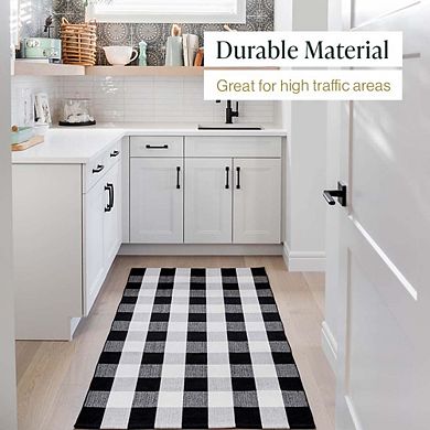 B&b Buffalo Plaid Runner Rug, Washable, Black And White Checkered Rug ...