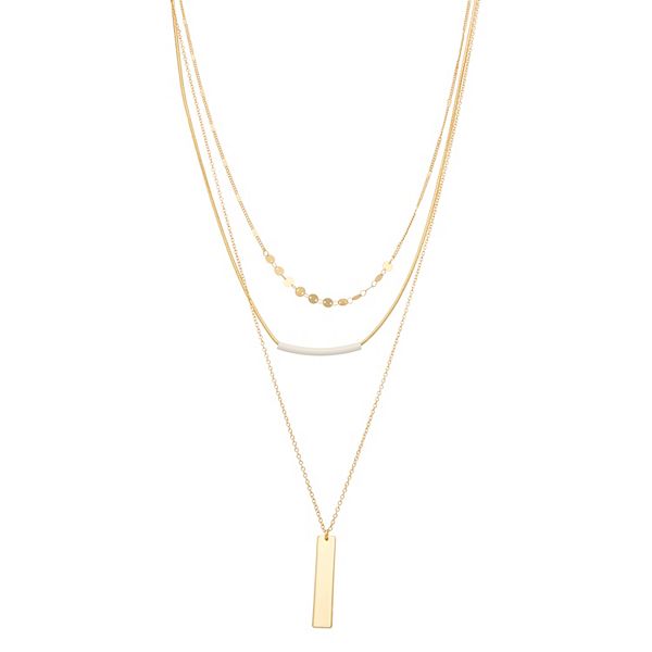 Nine West Gold Tone Multi-Row Bar Pendant Necklace