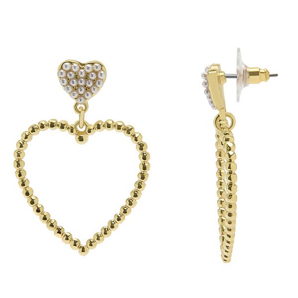 Simulated Pearl Beaded Open Heart Drop Earrings