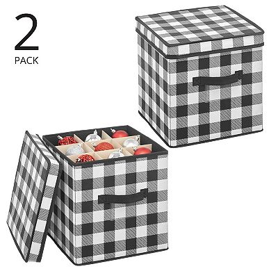 mDesign Square Gift-Wrap or Ornament Storage Box, Handles, 2 Pack ...
