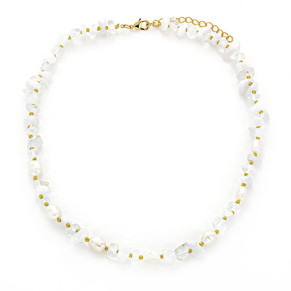 Pannee by Panacea Gold Tone Clear Chip Stone & Simulated Pearl Necklace