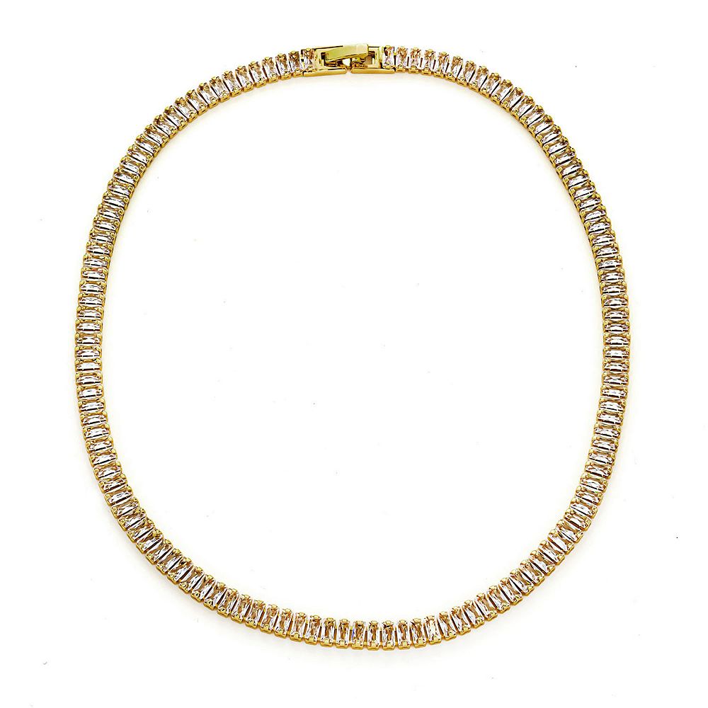 Pannee by Panacea Gold Tone Crystal Baguette Flat Collar Necklace