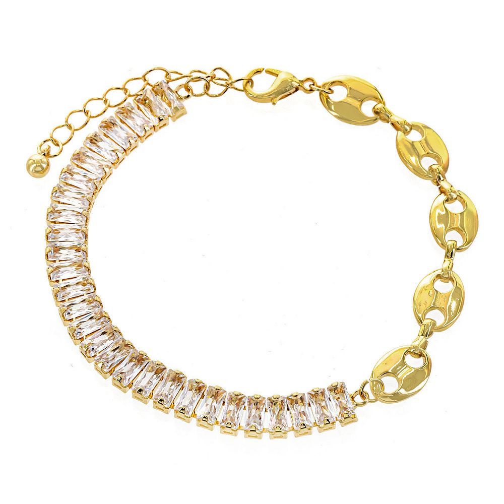 Pannee by Panacea Gold Tone Crystal Baguette Mariner Chain Bracelet