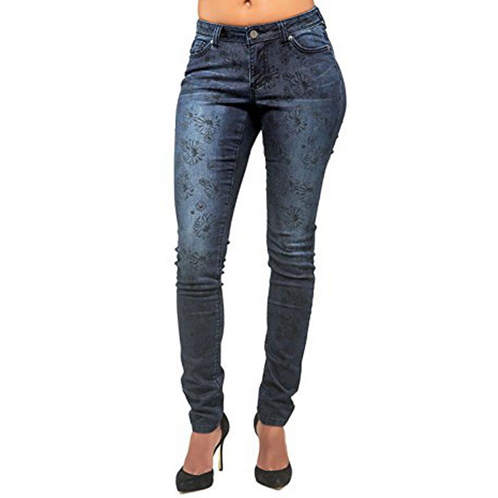Poetic Justice Women's Curvy Fit Stretch Denim Blasted Daisy Printed ...