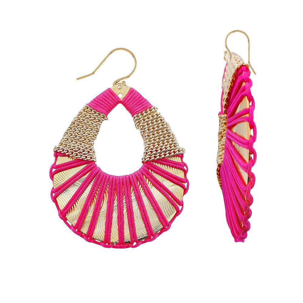 Pannee by Panacea Gold Tone Pink Thread & Chain Wrapped Open Teardrop ...