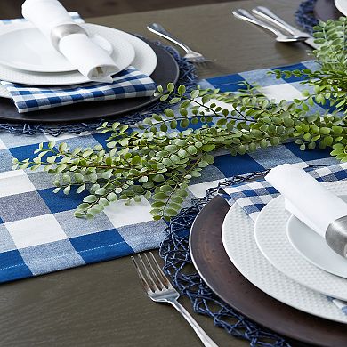 14" x 72" Navy Blue and Ivory Buffalo Checkered Pattern Rectangular ...