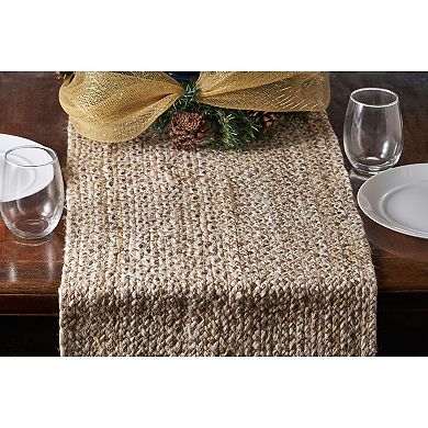 80" Brown and Cream Hand Woven Braided Rectangular Table Runner