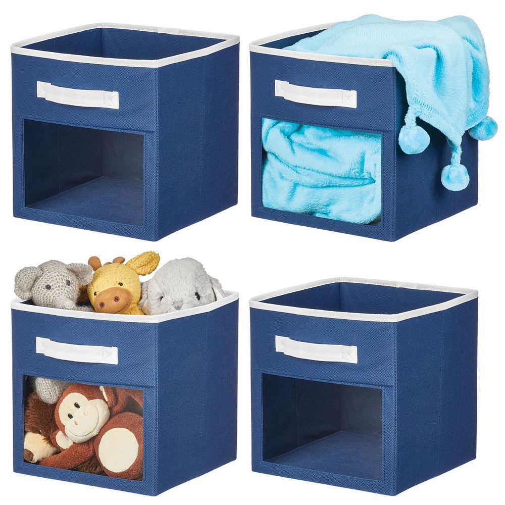 mDesign Fabric Nursery Storage Cube with Front Window, 4 Pack - Navy ...