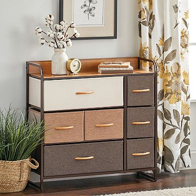 mDesign Large Storage Dresser Furniture Unit with 7 Fabric Drawers ...