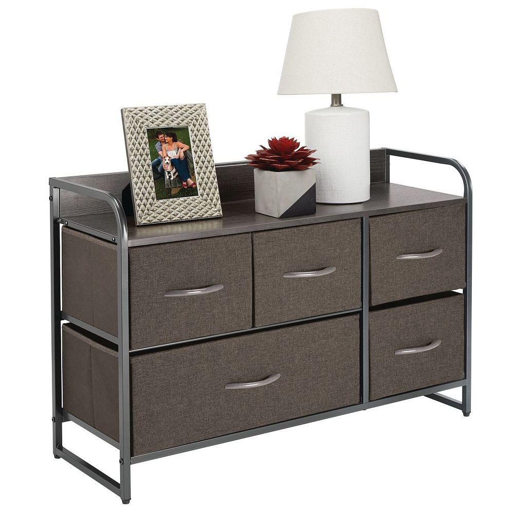 mDesign Wide Dresser Chest, 5 Removable Fabric Drawers, Gray/Multi ...