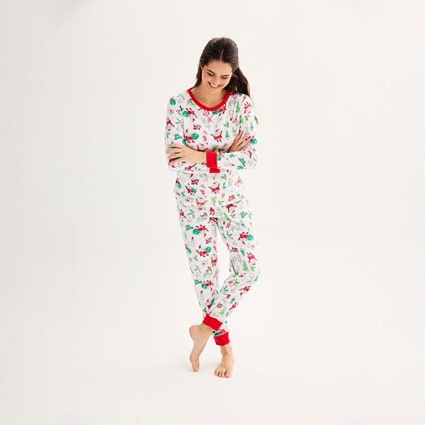 Womens Jammies For Your Families® Doodle Santa Cozy Microfleece Top And Bottom Pajama Set