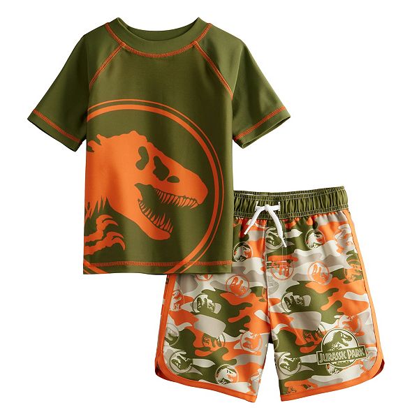 Toddler Boy Jurassic Park Raglan Rash Guard Top & Swim Shorts Set