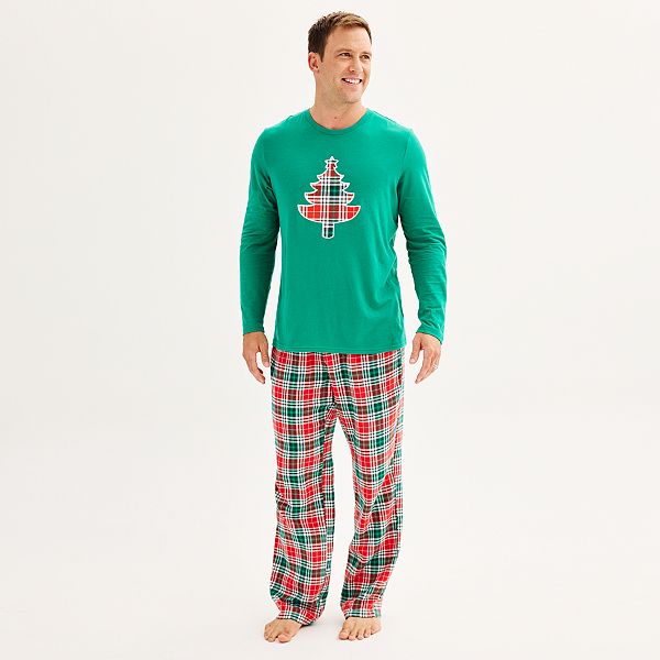 Mens Jammies For Your Families® Merry And Bright Tree Flannel Open Hem Top And Bottom Pajama Set