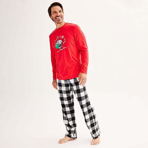 Mens Jammies For Your Families® Doodle Santa Open Hem Top And Bottom Pajama Set