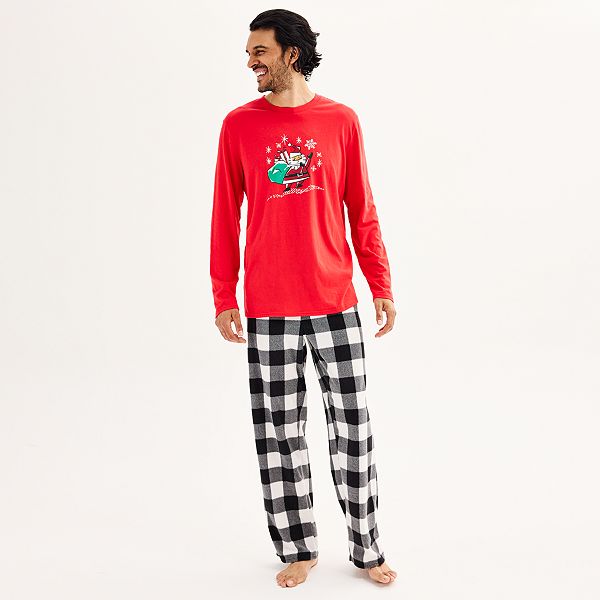 Mens Jammies For Your Families® Doodle Santa Open Hem Top And Bottom Pajama Set