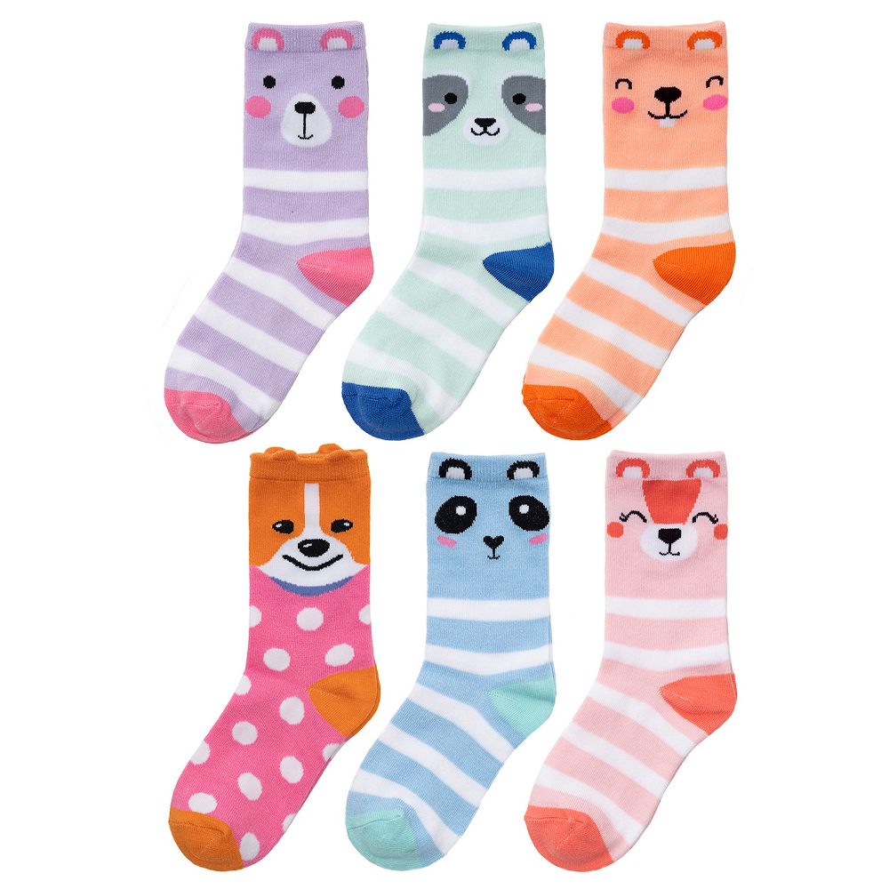Girls SO® 6-Pack Patterned Crew Socks