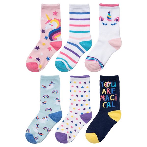 Girls SO® 6-Pack Patterned Crew Socks