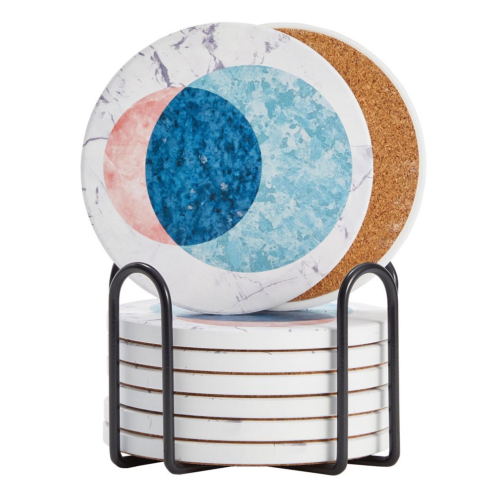 8 Pack Ceramic Coasters for Drinks, Round Modern with Holder & Cork ...