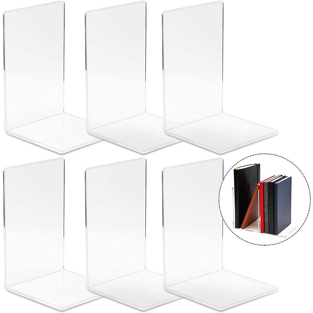 Clear Acrylic Bookends for Shelves (6 Pack)
