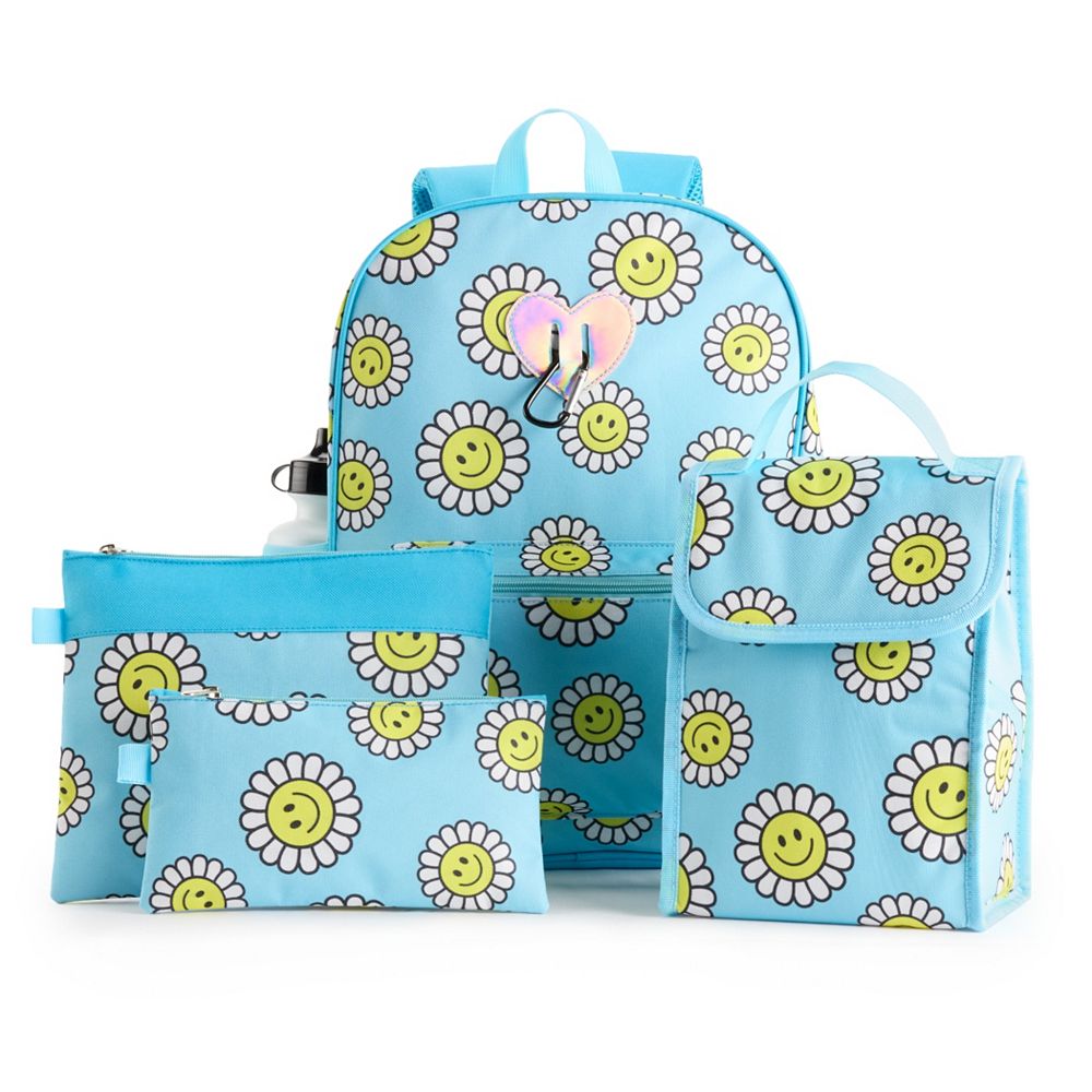 Fashion Smiley Sunflower Print Backpack 6-Piece Set